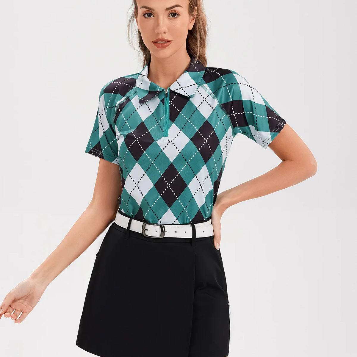 Checkboard Short-sleeve Golf Shirt for Women | Soneven