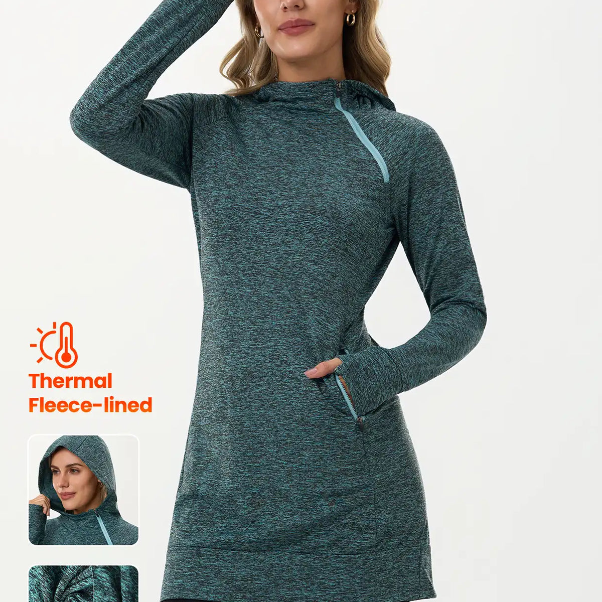 Women's Side-zip Hooded Thermal Golf Dresses With Pockets | Soneven